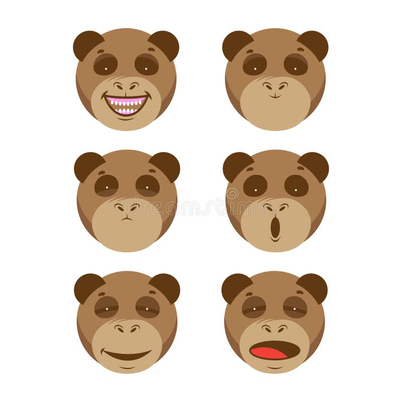 Pack of Monkey Facial Expressions Stock Vector - Illustration of ...