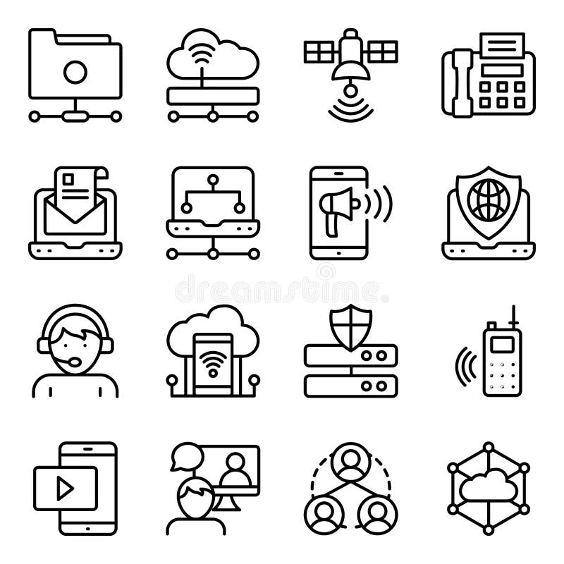 Pack of Network Technology Linear Icons Stock Vector - Illustration of ...