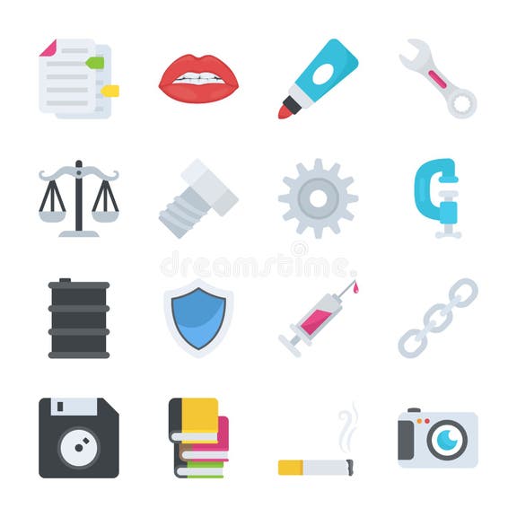 Flat Icons of Objects stock illustration. Illustration of injection ...