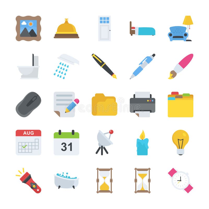 Objects Flat Icons Set stock illustration. Illustration of padlock ...