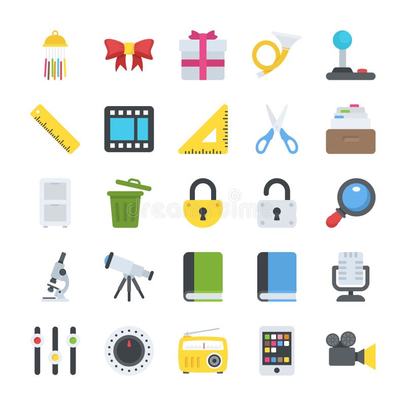 Objects Flat Icons Set stock illustration. Illustration of padlock ...