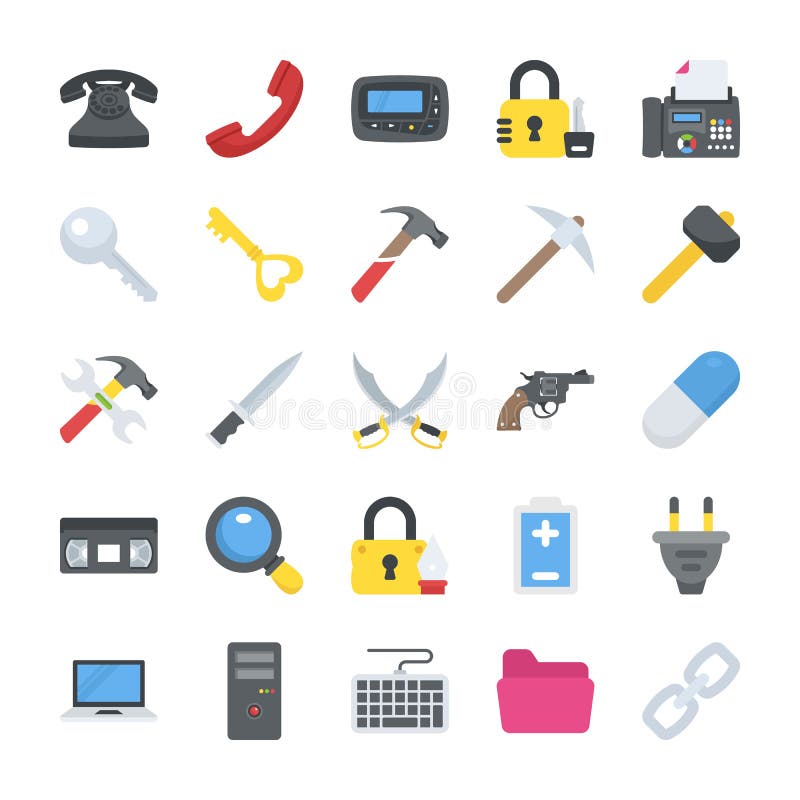 Objects Flat Icons Pack stock illustration. Illustration of wrench ...