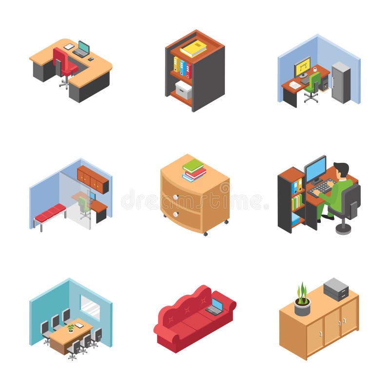 Pack of Office Area Icons stock illustration. Illustration of ...