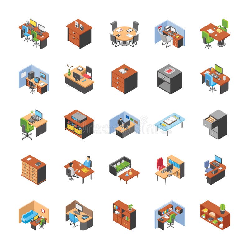 Pack of Office Workplace Collection Stock Illustration - Illustration ...