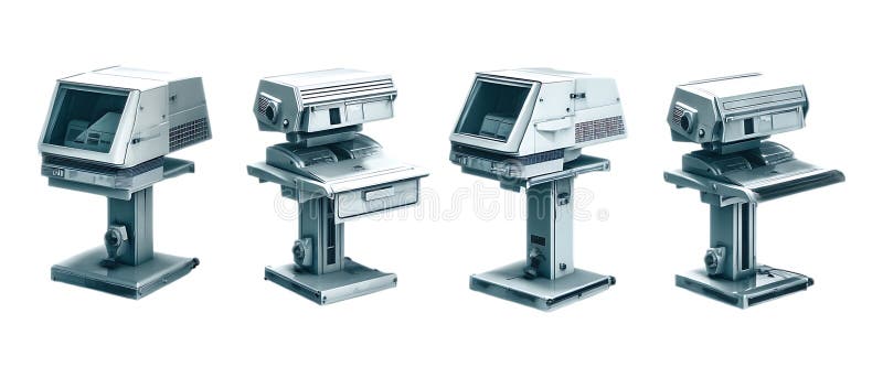 Pack of Overhead Projectors in Five Different Poses Against Transparent ...