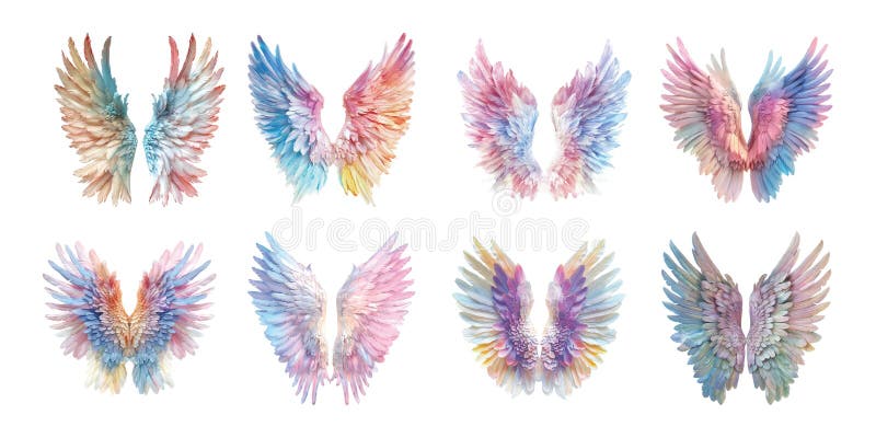 Pack of Pastel Color Angel Wings on Transparent Background Stock ...