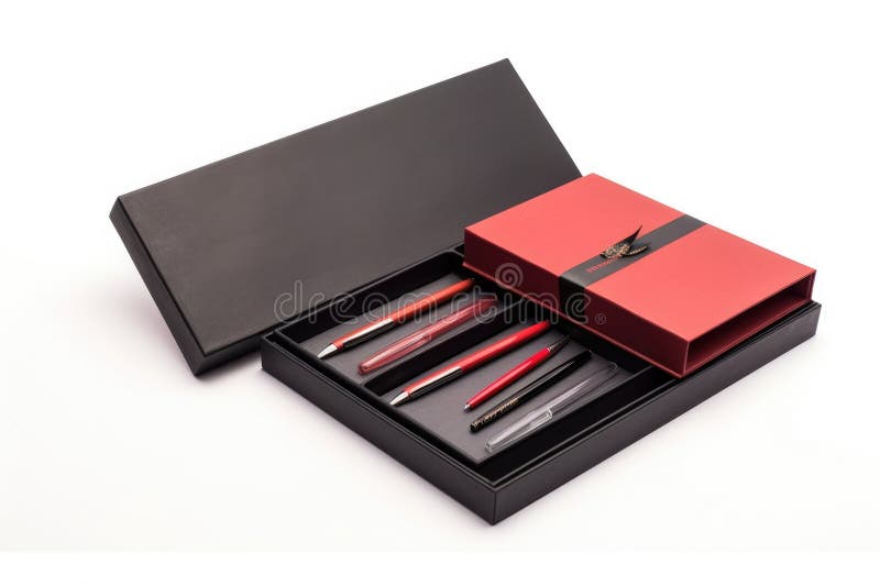 Pack of Pens, Pencils and Notebooks in Sleek Gift Box Stock Photo ...