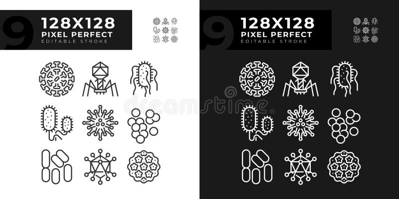 Pack of Pixel Perfect Dark and Light Bacteria Icons Stock Vector ...