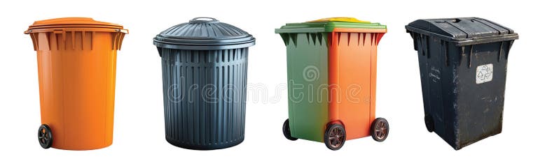 Pack of Plastic Dustbin Big on Transparent Background Stock ...