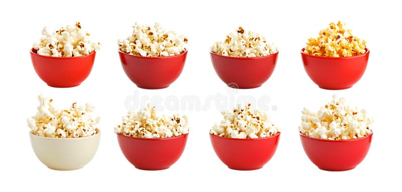 Pack of Popcorn in Red Bowls on Transparent Background Stock ...