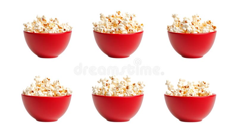 Pack of Popcorn in Red Bowls on Transparent Background Stock ...