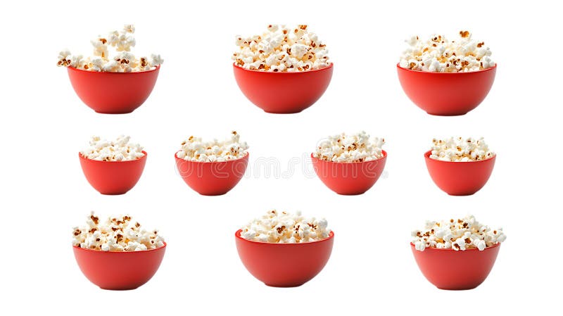 Pack of Popcorn in Red Bowls on Transparent Background Stock ...