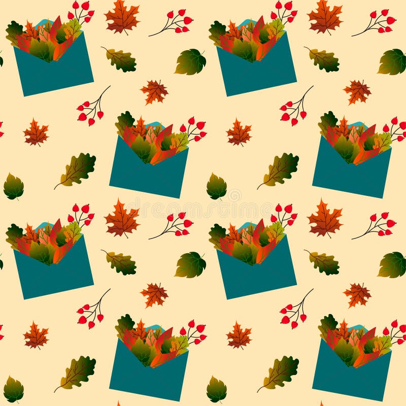 A Pack of Postal Envelopes, Berries and Acorns and Autumn Leaves. Stock ...