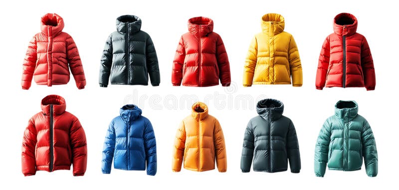 Pack of Puffer Jacket on Transparent Background Stock Illustration ...