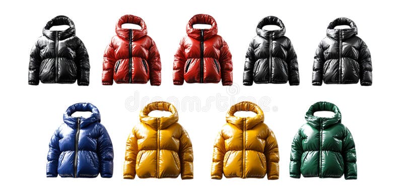 Pack of Puffer Jacket on Transparent Background Stock Illustration ...