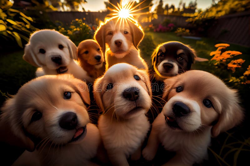 A Pack of Puppies Take a Selfie. AI Generated Stock Illustration ...