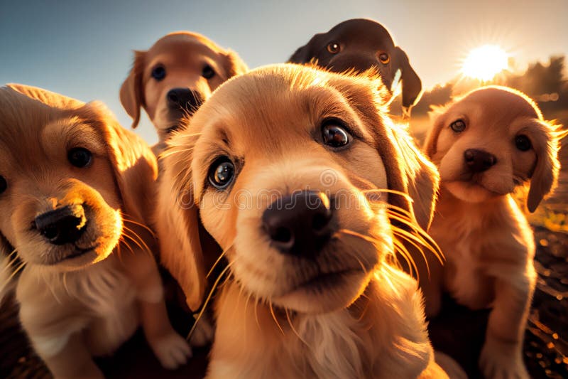 A Pack of Puppies Take a Selfie. AI Generated Stock Illustration ...