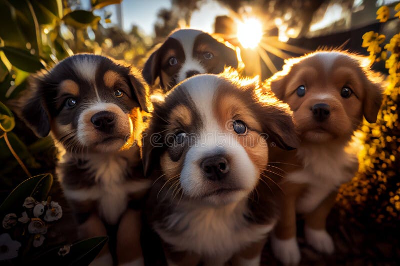 A Pack of Puppies Take a Selfie. AI Generated Stock Illustration ...