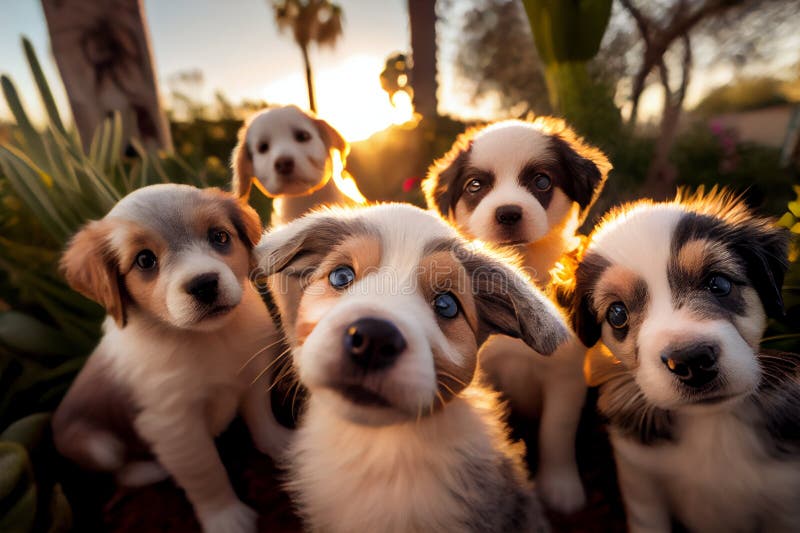 A Pack of Puppies Take a Selfie. AI Generated Stock Illustration ...