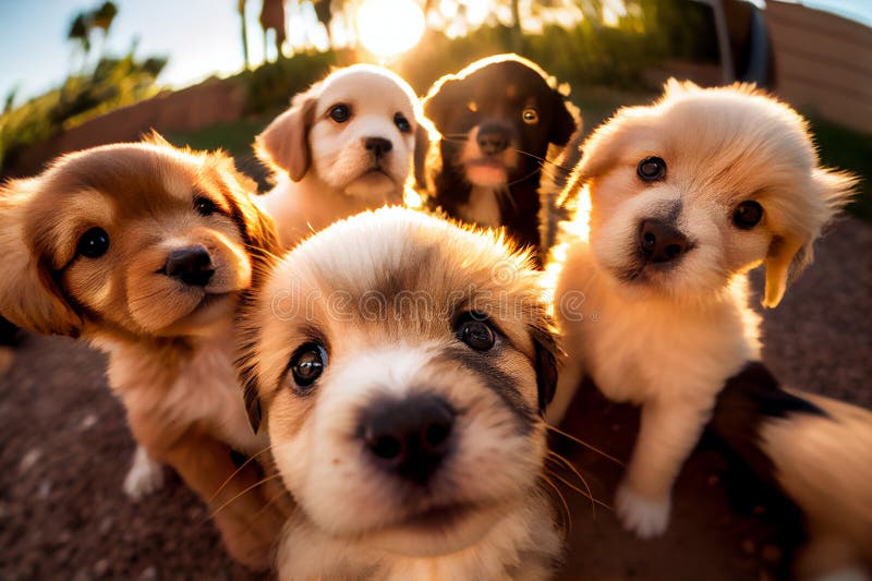 A Pack of Puppies Take a Selfie. AI Generated Stock Illustration ...