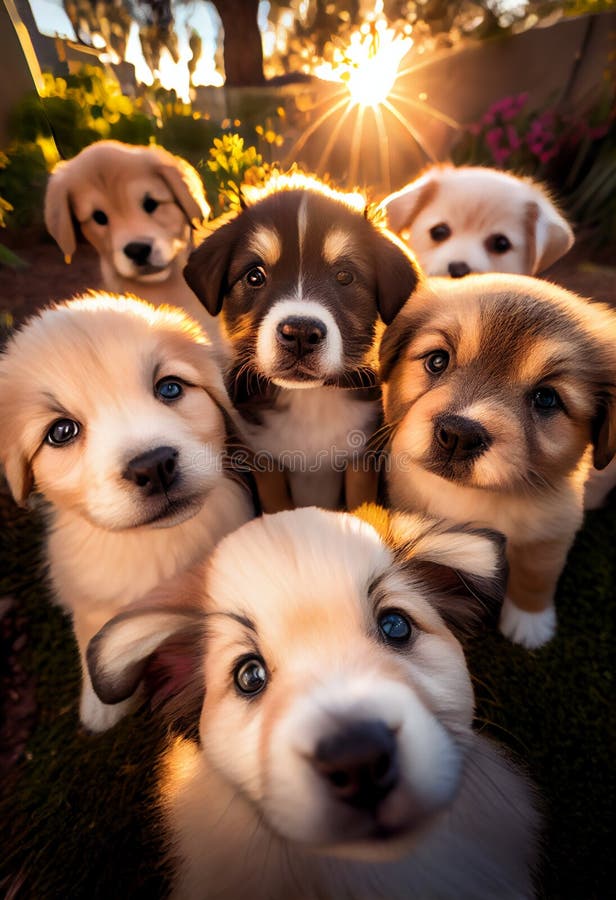 A Pack of Puppies Take a Selfie. AI Generated Stock Illustration ...