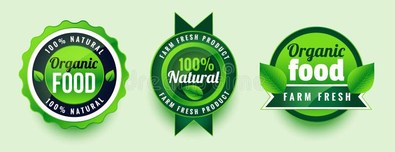 Pack of Pure and Organic Product Green Badge or Sticker Design Stock ...