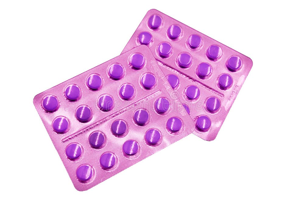Pack of Purple Pills Isolated on White Stock Photo - Image of blister ...