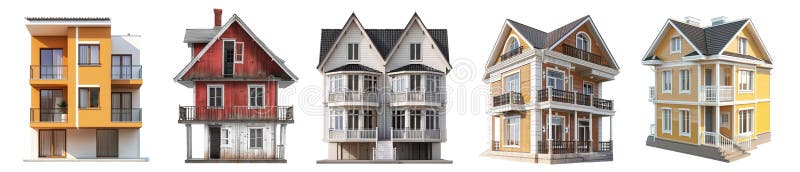 Pack of Quadruplex House Set on Transparent Background Stock ...