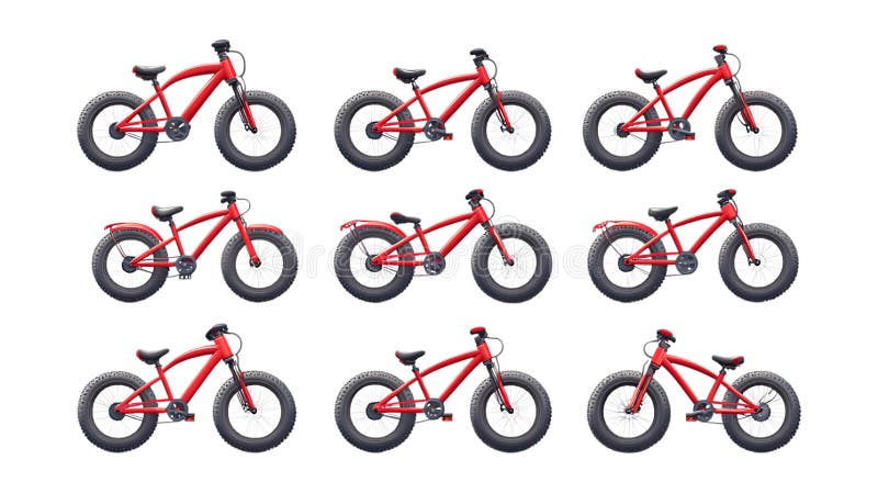Pack of Red Fat Bike on Transparent Background Stock Illustration ...