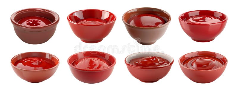 Pack of Red Ketchup in a Bowl on Transparent Background Stock ...