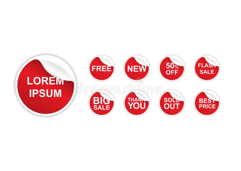 Pack of Red Round Circle Sticker with Folded Edge Corner Stock Vector ...
