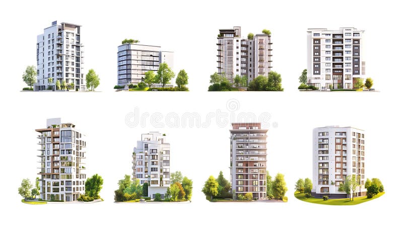 Pack of Residential Building on Transparent Background Stock ...