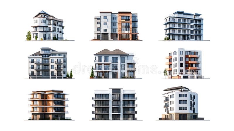Pack of Residential Building on Transparent Background Stock ...