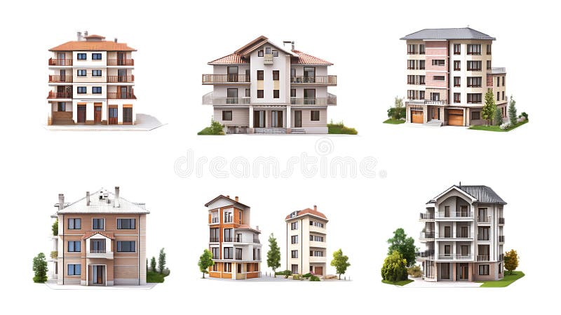 Pack of Residential Building on Transparent Background Stock ...