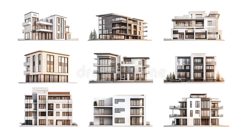 Pack of Residential Building on Transparent Background Stock ...