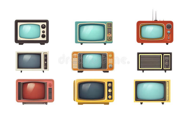 Pack of Retro TV on Transparent Background Stock Illustration ...