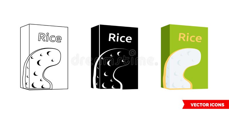 Pack of Rice Icon of 3 Types Color, Black and White, Outline. Isolated ...