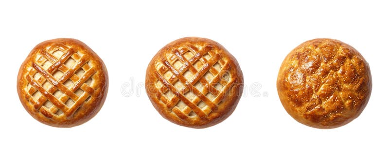 Pack of Round Lattice-Top Bread Set Against Transparent Background for ...