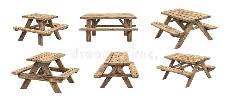 Pack of Rustic Wooden Picnic Table on Transparent Background Stock ...