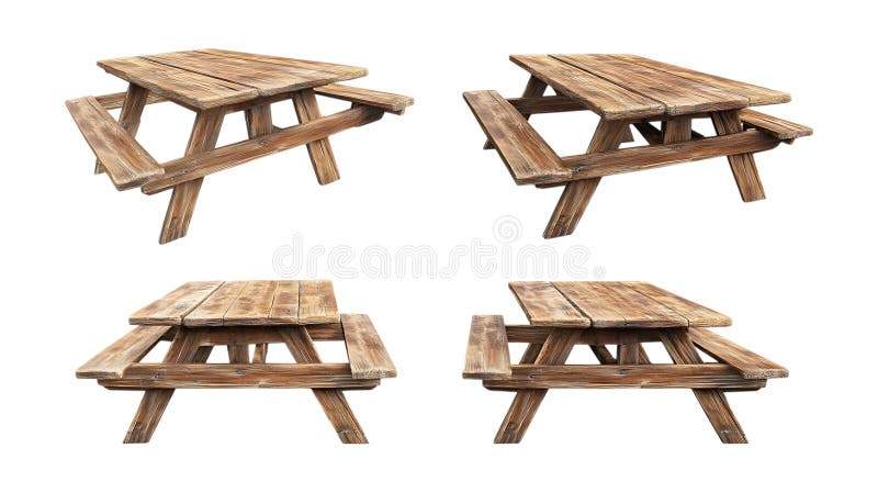 Pack of Rustic Wooden Picnic Table on Transparent Background Stock ...