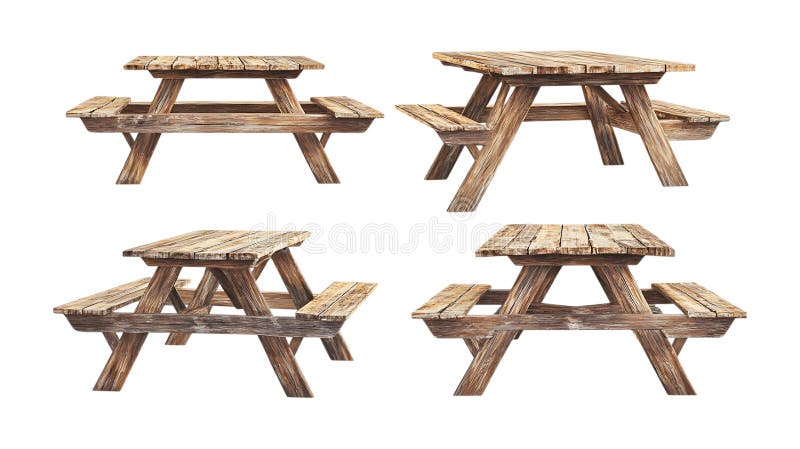 Pack of Rustic Wooden Picnic Table on Transparent Background Stock ...
