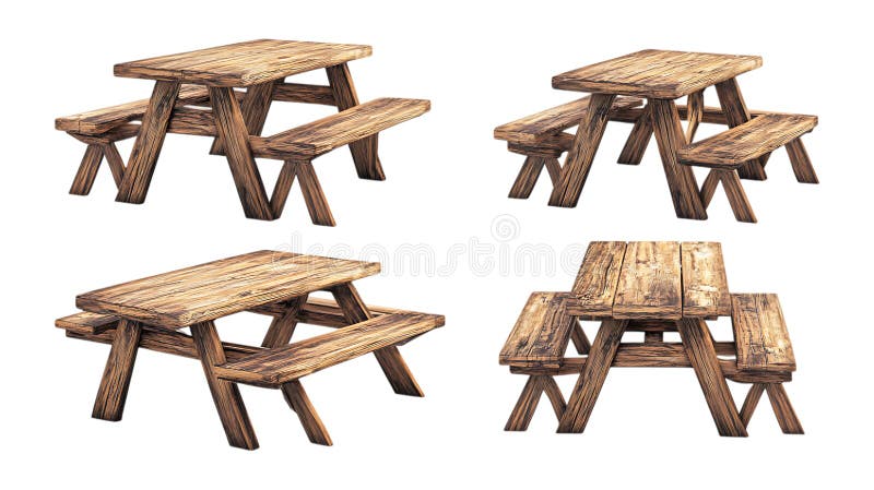 Pack of Rustic Wooden Picnic Table on Transparent Background Stock ...