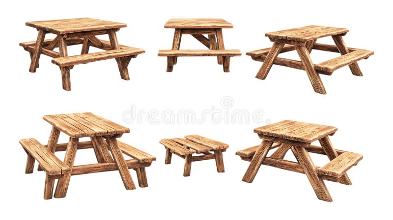 Pack of Rustic Wooden Picnic Table on Transparent Background Stock ...