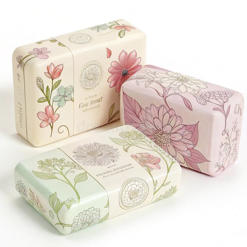 Scented Soap Bar Pack with Floral Designs Stock Illustration ...