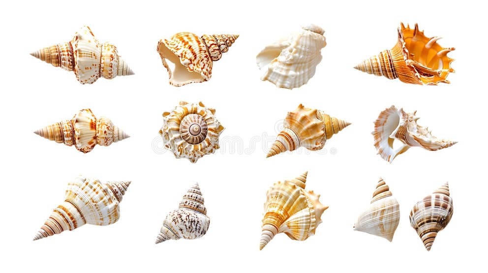 Pack of Seashell on Transparent Background Stock Illustration ...