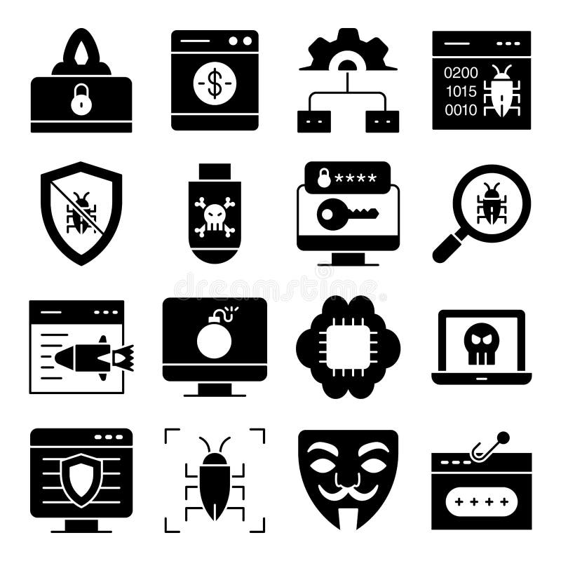 Pack of Security Solid Icons Stock Vector - Illustration of computer ...