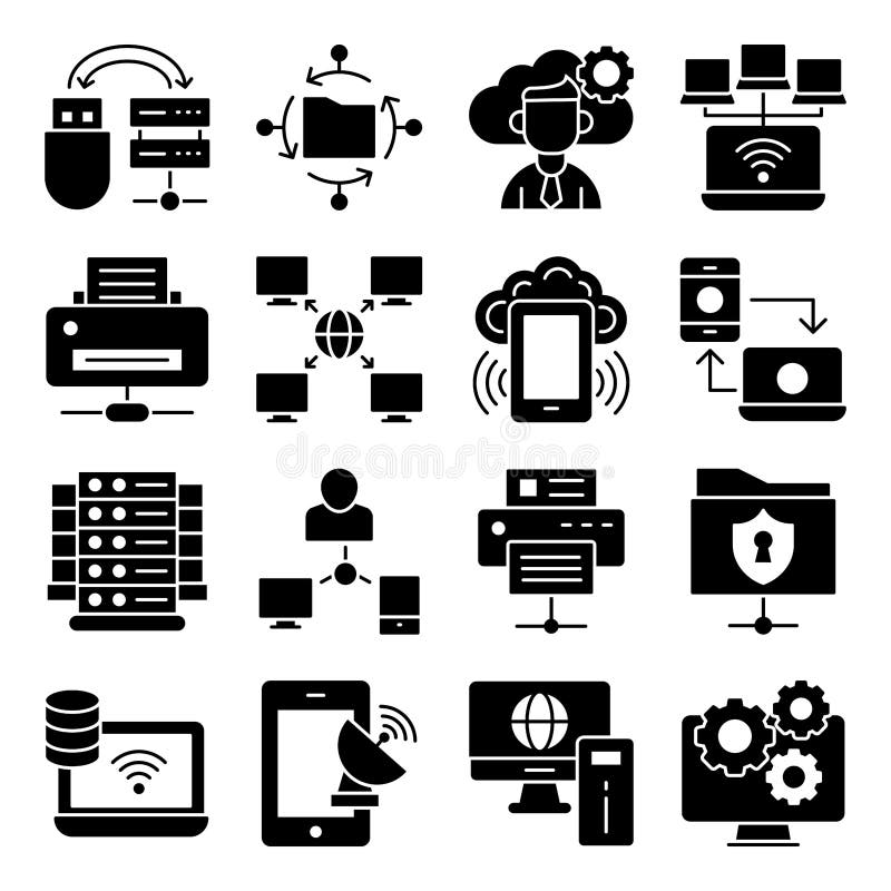 Pack of Server Network Glyph Icons Stock Vector - Illustration of ...