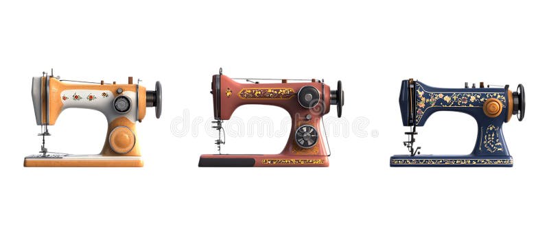 Pack of Sewing Machine Set Against Transparent Background for Craft or ...