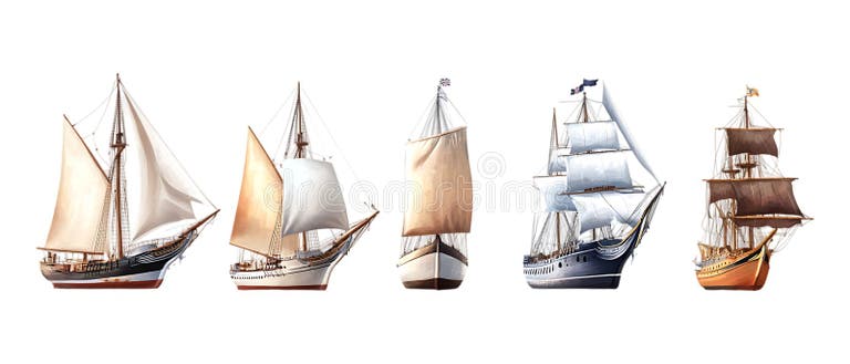 Pack of Ship Set Against Transparent Background for Nautical or ...