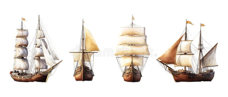 Pack of Ship Set Against Transparent Background for Nautical or ...
